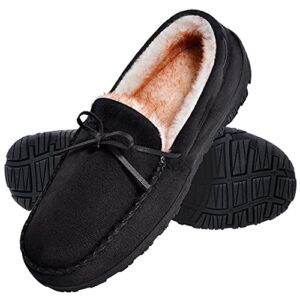 amazon essentials men's warm plush slippers, black, 11