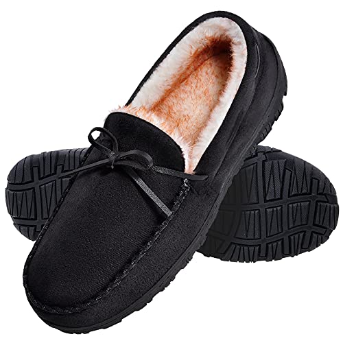 Amazon Essentials Men's Warm Plush Slippers, Black, 11