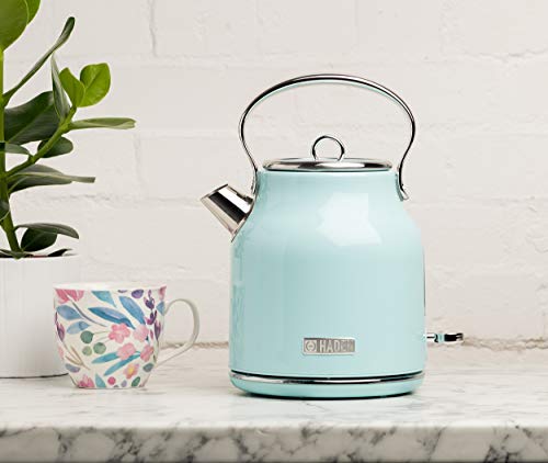 Haden 75004 Heritage 1.7 Liter (7 Cup) Stainless Steel Electric Kettle with Auto Shut-Off and Boil Dry Protection, Turquoise