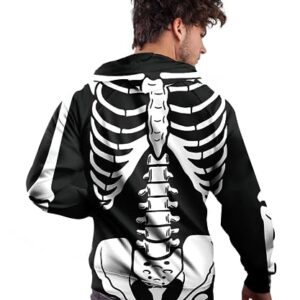 uideazone Men's Halloween Costume Skeleton Skull 3D Graphic Printing Zip up Hooded Sweatshirt Jacket Coat for Winter Casual Party