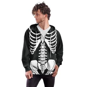 uideazone Men's Halloween Costume Skeleton Skull 3D Graphic Printing Zip up Hooded Sweatshirt Jacket Coat for Winter Casual Party