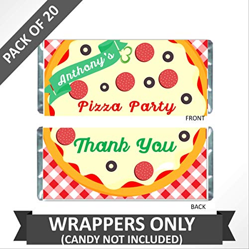 Pizza Party Favors, Personalized Candy Bar Wrappers for Chocolate, Kids Birthday, Hershey Bar Labels, Pack of 20