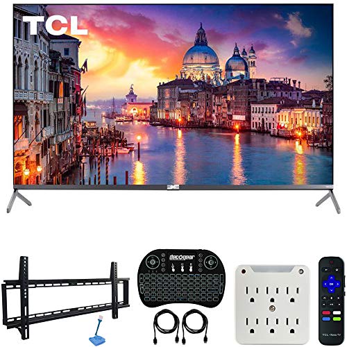 TCL 55R625 55-inch 6-Series 4K QLED UHD HDR Roku Smart TV Bundle with 37-70-inch Low Profile Wall Mount Kit, Deco Gear Wireless Keyboard and 6-Outlet Surge Adapter with Night Light