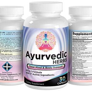 Ayurvedic Herbs (All-in-1) Supplement Formula Pills - Ayurveda Mind, Body & Spirit Herbal Blend Complex with 17 Active Ingredients - Natural Ayurvedic Supplements - Easy to Swallow - 30 Capsules