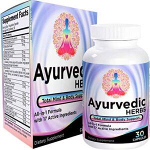 Ayurvedic Herbs (All-in-1) Supplement Formula Pills - Ayurveda Mind, Body & Spirit Herbal Blend Complex with 17 Active Ingredients - Natural Ayurvedic Supplements - Easy to Swallow - 30 Capsules