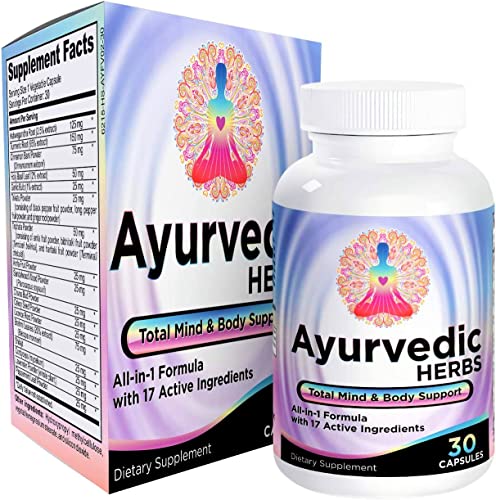 Ayurvedic Herbs (All-in-1) Supplement Formula Pills - Ayurveda Mind, Body & Spirit Herbal Blend Complex with 17 Active Ingredients - Natural Ayurvedic Supplements - Easy to Swallow - 30 Capsules