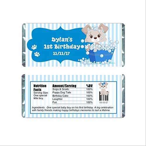 Puppy Dog Party Personalized Candy Bar Wrappers for Chocolate, Kids Birthday Favor, Pack of 20