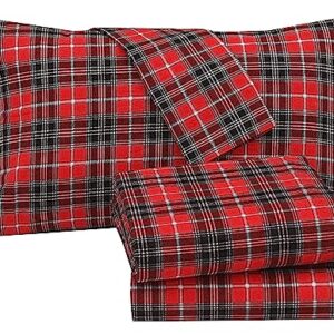 RUVANTI Flannel Sheets Queen Size - 100% Cotton Brushed Flannel Bed Sheet Sets - Deep Pockets 16 Inches (fits up to 18") - All Seasons Breathable & Super Soft - Warm & Cozy - 4 Pcs - Red Plaid