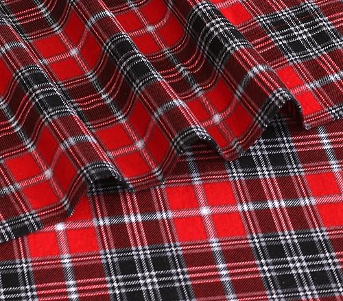 RUVANTI Flannel Sheets Queen Size - 100% Cotton Brushed Flannel Bed Sheet Sets - Deep Pockets 16 Inches (fits up to 18") - All Seasons Breathable & Super Soft - Warm & Cozy - 4 Pcs - Red Plaid