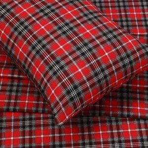 RUVANTI Flannel Sheets Queen Size - 100% Cotton Brushed Flannel Bed Sheet Sets - Deep Pockets 16 Inches (fits up to 18") - All Seasons Breathable & Super Soft - Warm & Cozy - 4 Pcs - Red Plaid