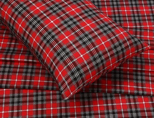 RUVANTI Flannel Sheets Queen Size - 100% Cotton Brushed Flannel Bed Sheet Sets - Deep Pockets 16 Inches (fits up to 18") - All Seasons Breathable & Super Soft - Warm & Cozy - 4 Pcs - Red Plaid