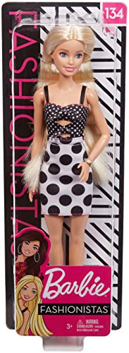 Barbie Fashionistas Doll with Long Blonde Hair Wearing Polka Dot Dress and Accessories, for 3 to 8 Year Olds​