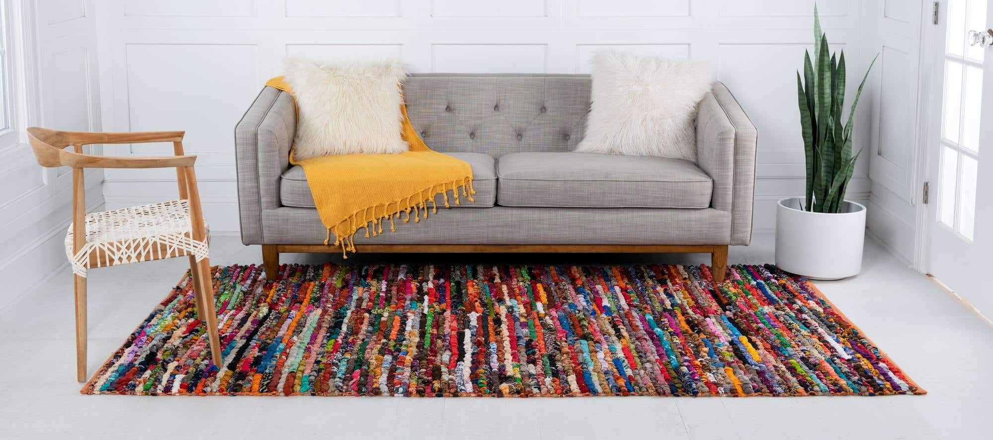 Unique Loom Braided Chindi Collection Area Rug - Multi-Striped (4' 1" x 6' 1" Rectangle, Multi/ Black)