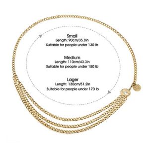 Glamorstar Multilayer Metal Waist Chain Dress Belts Metal Belt for Women Gold 130CM/51.2IN