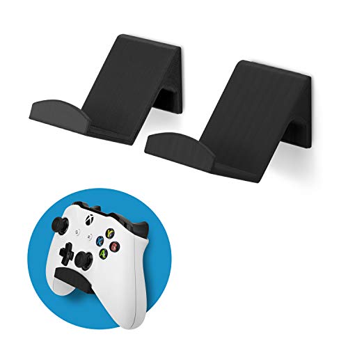 BRAINWAVZ Game Controller Holder Wall Mount Stand (2 Pack) For XBOX, PS5, SERIES X, ONE, PS4, PS3, SWITCH, NINTENDO, PC & MORE, Fits Latest & Retro Gamepads, Stick On, Easy To Install, UGC1