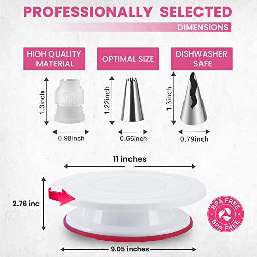 Gift For Women-Cake Decorating Supplies Kit for Beginners RFAQK 200PCs -Cake Turntable with 48 Numbered Piping &7 Korean Tips(Pattern chart included)-Straight & Offset Spatula-Leveler &Baking tools