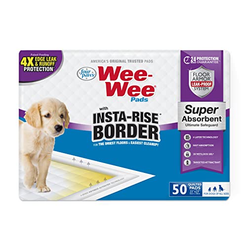 Four Paws Wee-Wee Super Absorbent Dog Pads with Insta-Rise Border - Dog & Puppy Pads for Potty Training - Dog Housebreaking & Puppy Supplies - 22" x 23" (50 Count),White