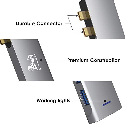 LIONWEI USB C Hub Adapter for MacBook Pro 2020, Multiport USB Adapter HDMI MacBook Pro Dongle for Card Readers with 4K HDMI, 2 USB 3.0, TF/SD, USB-C 100W and Thunderbolt 3 for MacBook Pro Air