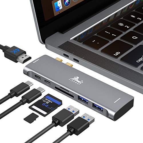 LIONWEI USB C Hub Adapter for MacBook Pro 2020, Multiport USB Adapter HDMI MacBook Pro Dongle for Card Readers with 4K HDMI, 2 USB 3.0, TF/SD, USB-C 100W and Thunderbolt 3 for MacBook Pro Air