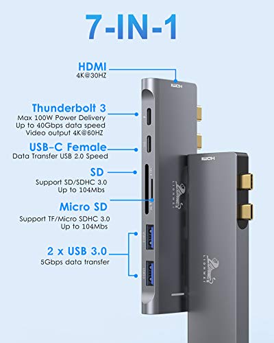 LIONWEI USB C Hub Adapter for MacBook Pro 2020, Multiport USB Adapter HDMI MacBook Pro Dongle for Card Readers with 4K HDMI, 2 USB 3.0, TF/SD, USB-C 100W and Thunderbolt 3 for MacBook Pro Air