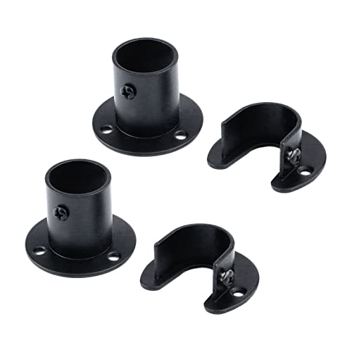 Antrader 4-Pack Heavy Duty Stainless Steel Closet Rod End Supports Closet Pole Sockets Flange Rod Holder Set with Screws, 1 Inch Dia Matte Black, U-Shaped and O-Shaped