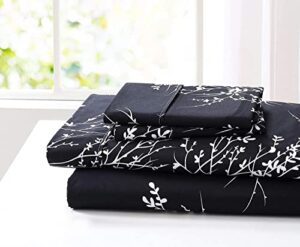 sl spirit linen home est. 1988 - queen sheet set, super soft microfiber bedding, elegant foliage design & ideal for all seasons (queen, black/white)