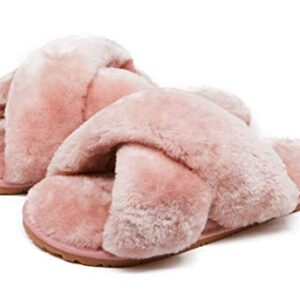 Crazy Lady Women's Slippers Fuzzy Fluffy Memory Foam House Shoes Cross Band Indoor and Outdoor (06/Pink, 7-8)