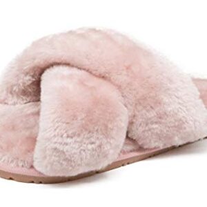 Crazy Lady Women's Slippers Fuzzy Fluffy Memory Foam House Shoes Cross Band Indoor and Outdoor (06/Pink, 7-8)