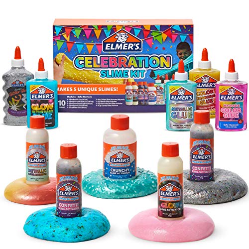 Elmer’s Celebration Slime Kit, Slime Supplies Include Assorted Magical Liquid Slime Activators and Assorted Liquid Glues, 10 Count