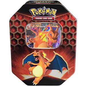 pokemon sm11.5 hidden fates gx tin- charizard + 1 of 3 foil pokémon-gx cards + 4 booster pack, multicolor