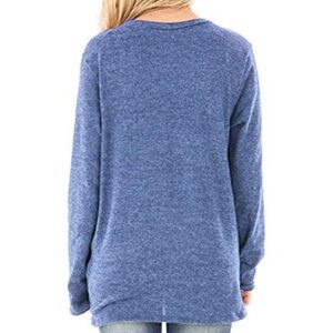 NIASHOT Womens Long Sleeve Tops Solid Twist Knot Sweater V-Neck Fall Shirts Blue 2XL