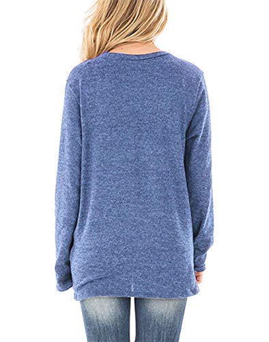 NIASHOT Womens Long Sleeve Tops Solid Twist Knot Sweater V-Neck Fall Shirts Blue 2XL