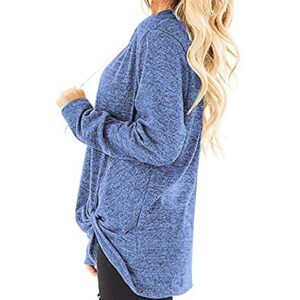 NIASHOT Womens Long Sleeve Tops Solid Twist Knot Sweater V-Neck Fall Shirts Blue 2XL