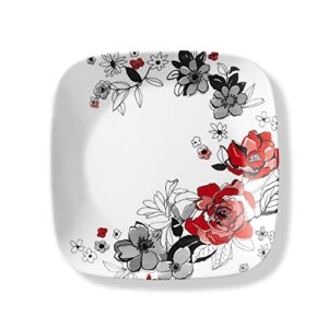 Corelle Boutique Square Chelsea Rose Chip Resistant Lunch Plate 9in (22.5cm) 6 Pack