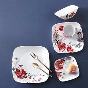 Corelle Boutique Square Chelsea Rose Chip Resistant Lunch Plate 9in (22.5cm) 6 Pack