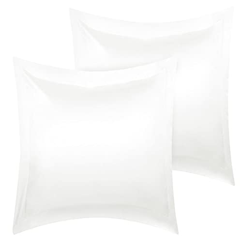 PiccoCasa 2 Pack Satin Pillowcase for Hair and Skin, Euro Sham Pillow Covers Soft Silky Oxford Pillow Cases with Envelope Closure European(26"x26") White