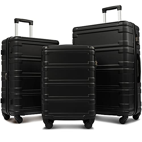 Merax Luggage Hard Shell Suitcases Set Expandable Lightweight ABS Suitcase 20”24”28” (3 Pcs Set-Black)