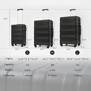 Merax Luggage Hard Shell Suitcases Set Expandable Lightweight ABS Suitcase 20”24”28” (3 Pcs Set-Black)