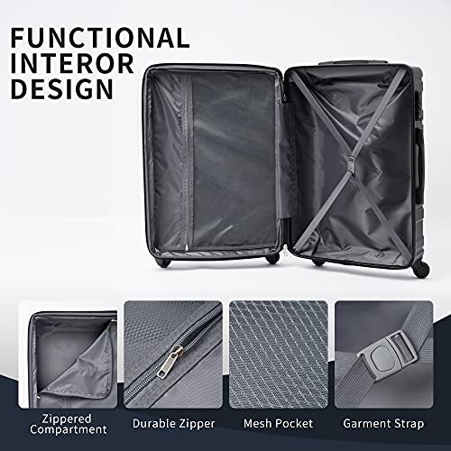 Merax Luggage Hard Shell Suitcases Set Expandable Lightweight ABS Suitcase 20”24”28” (3 Pcs Set-Black)