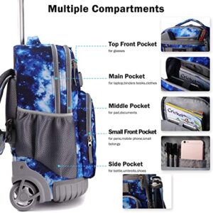 Tilami Rolling Backpack 18 inch Wheeled Backpack School College Student Travel Trip Boys and Girls