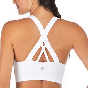 RUNNING GIRL Sports Bra for Women, Criss-Cross Back Padded Strappy Sports Bras Medium Support Yoga Bra with Removable Cups(2355D-White,L)