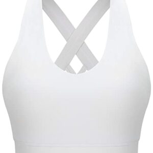 RUNNING GIRL Sports Bra for Women, Criss-Cross Back Padded Strappy Sports Bras Medium Support Yoga Bra with Removable Cups(2355D-White,L)