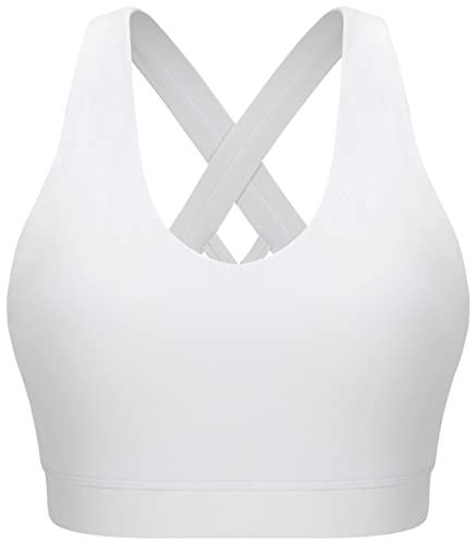 RUNNING GIRL Sports Bra for Women, Criss-Cross Back Padded Strappy Sports Bras Medium Support Yoga Bra with Removable Cups(2355D-White,L)