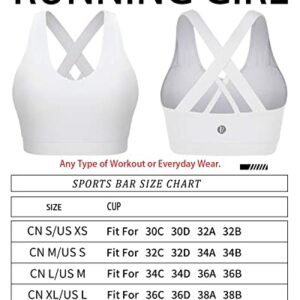 RUNNING GIRL Sports Bra for Women, Criss-Cross Back Padded Strappy Sports Bras Medium Support Yoga Bra with Removable Cups(2355D-White,L)