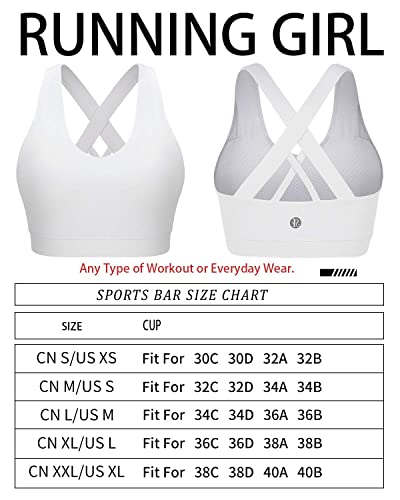 RUNNING GIRL Sports Bra for Women, Criss-Cross Back Padded Strappy Sports Bras Medium Support Yoga Bra with Removable Cups(2355D-White,L)