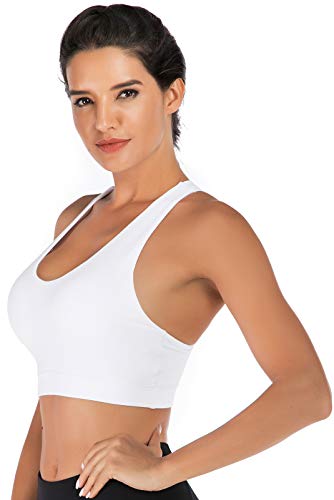 RUNNING GIRL Sports Bra for Women, Criss-Cross Back Padded Strappy Sports Bras Medium Support Yoga Bra with Removable Cups(2355D-White,L)