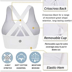 RUNNING GIRL Sports Bra for Women, Criss-Cross Back Padded Strappy Sports Bras Medium Support Yoga Bra with Removable Cups(2355D-White,L)