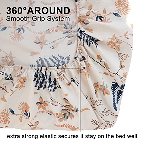 JSD Floral Printed Sheet Set Queen, Soft Microfiber Botanical Bed Sheets 15" Extra Deep Pocket 4 Pieces