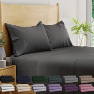 BAMPURE Bamboo Sheets Queen Size - 100% Viscose from Bamboo - 4PC Set - Super Soft Cooling Sheets - Up to 16’’ Deep Pocket - Luxury Series - 1 Flat Sheet,1 Fitted Sheet,2 Pillowcases (Stone Grey)