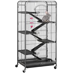 yaheetech multi levels rolling large ferret cage - 52-inch pet chinchilla bunny squirrels cage small animals hutch w/ 3 front doors/bowl/water bottle black